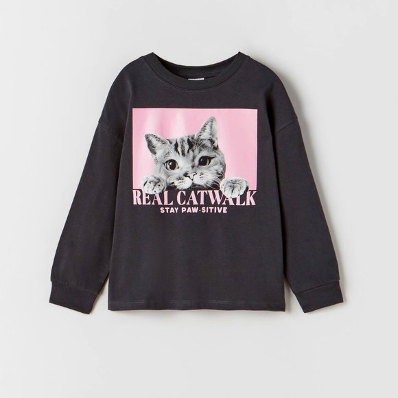 Zara | Shirts & Tops | Zara Girl Cat Tshirt | Poshmark